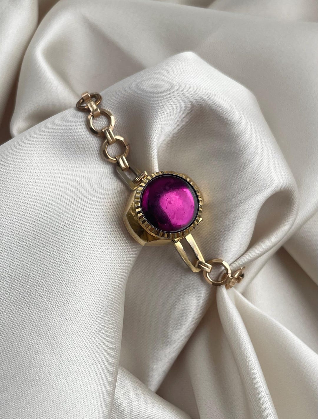 Vintage 1960s Manual Hand Wind up Gold Plated Purple Case Hidden Dial ...