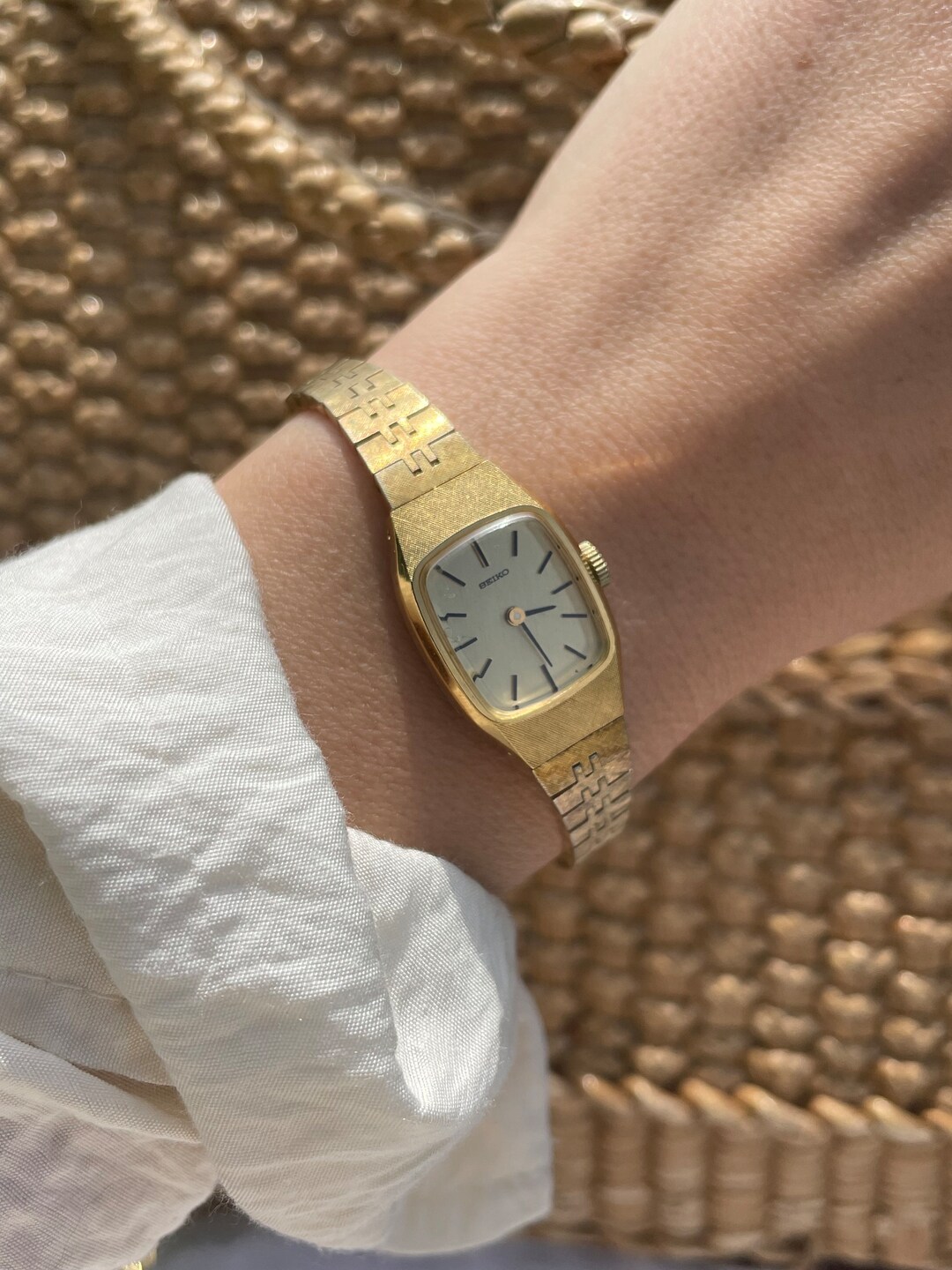 Vintage 1970s Japan Movt SGP Paladium Plated Ladies Gold Dial Tank ...
