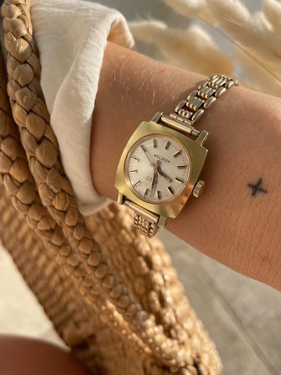 Vintage 1970s 17 Jewels Swiss Manual Wind Up Dial Gol… - Gem