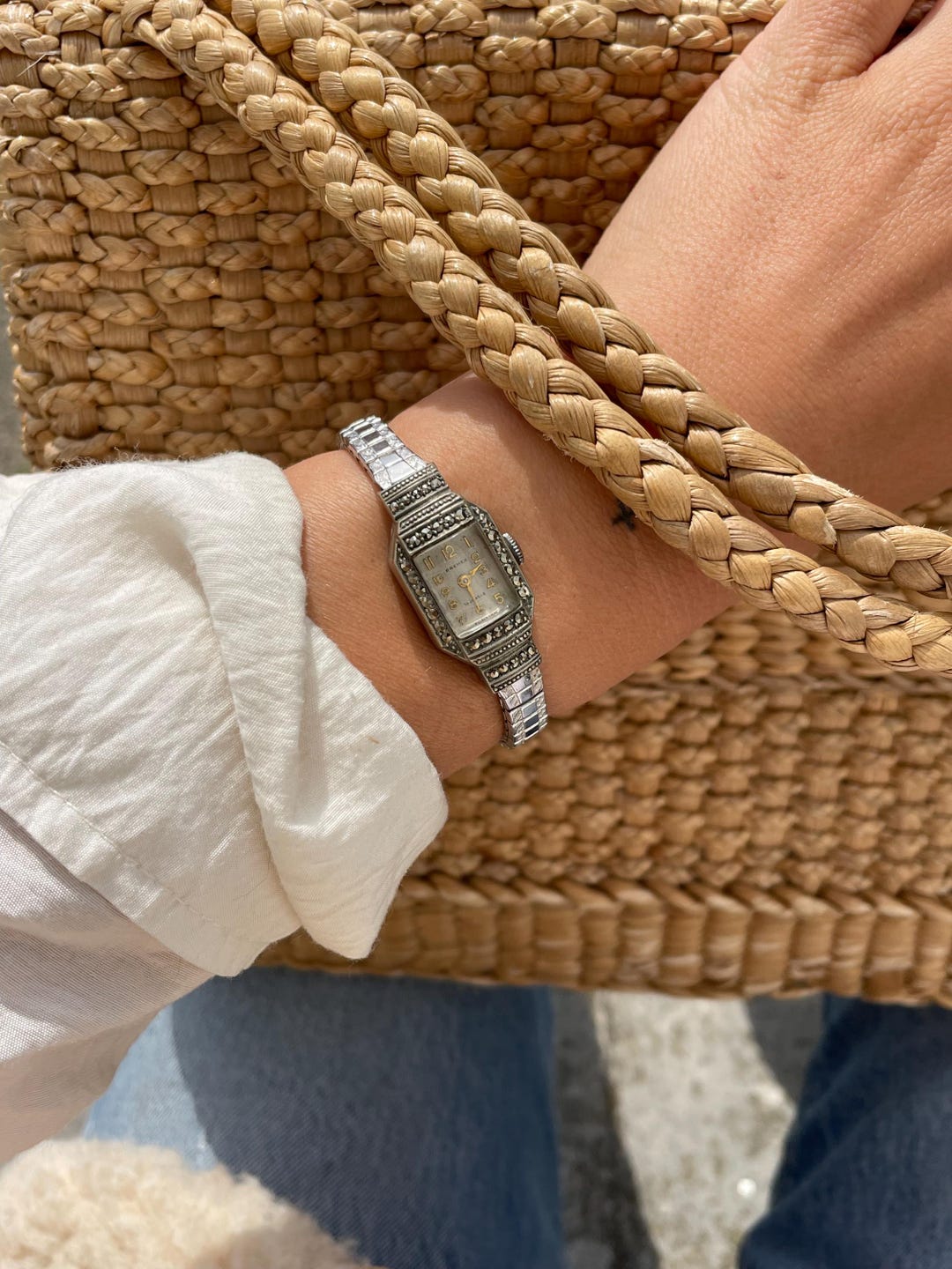 Rare Vintage 1940s Art Deco Marcasite Encrusted Bezel Dainty Silver ...