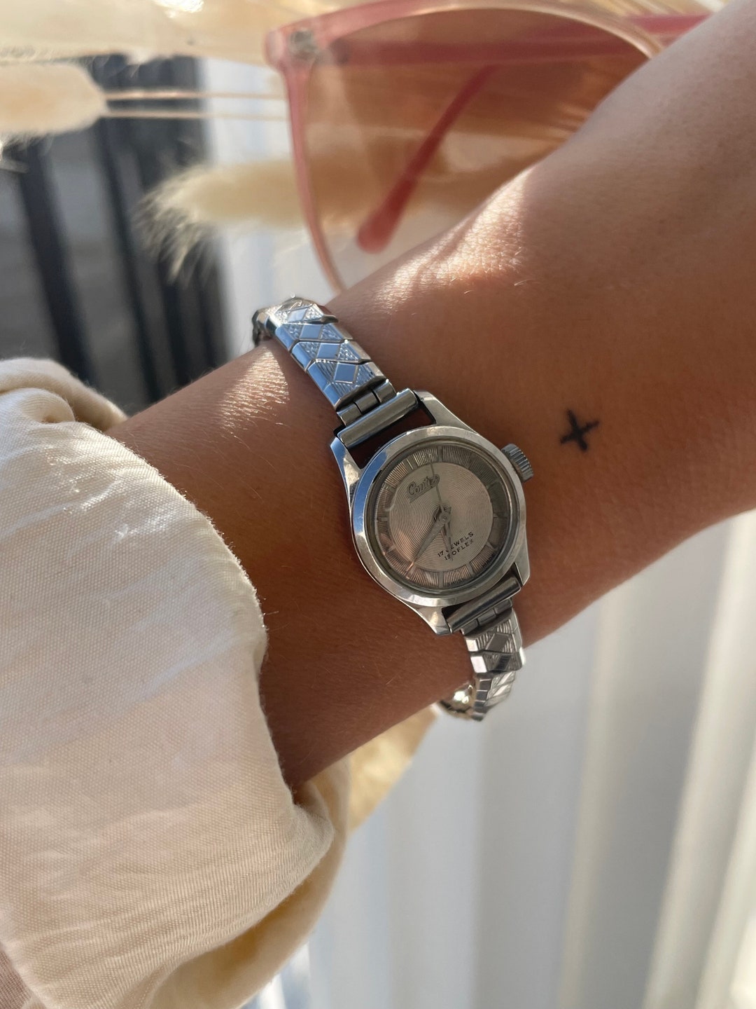 Vintage 1950s Mid Century Silver Steel Chrome Round Dial Stretchy ...