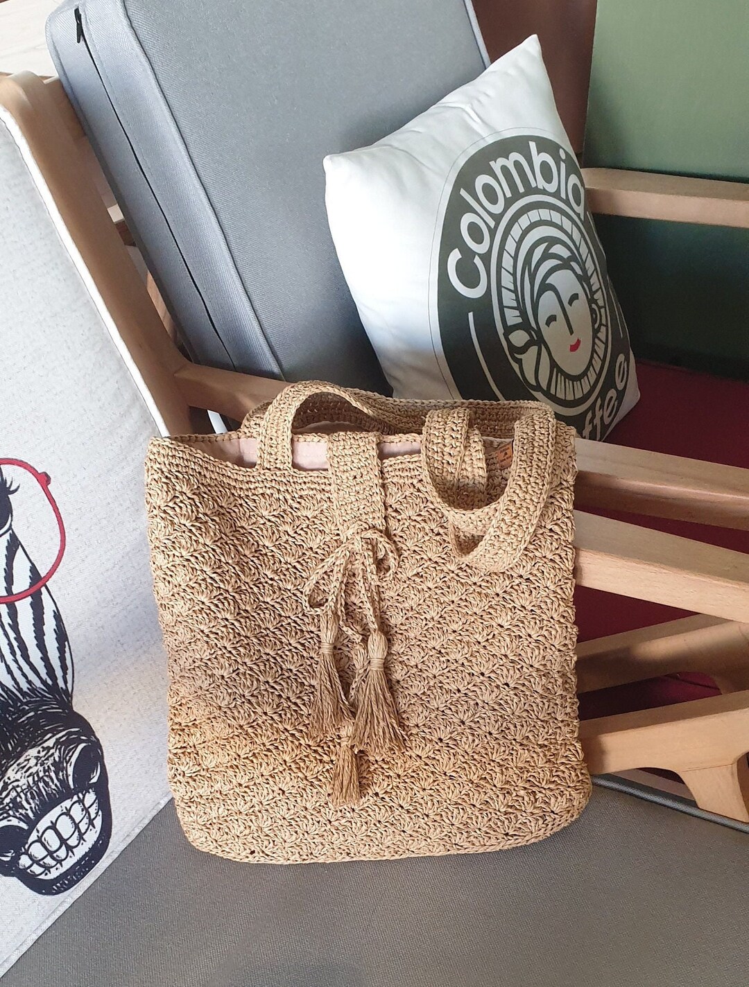 Crocheted Raffia Shoulder Bag, Handmade Paper Yarn Tote - Etsy
