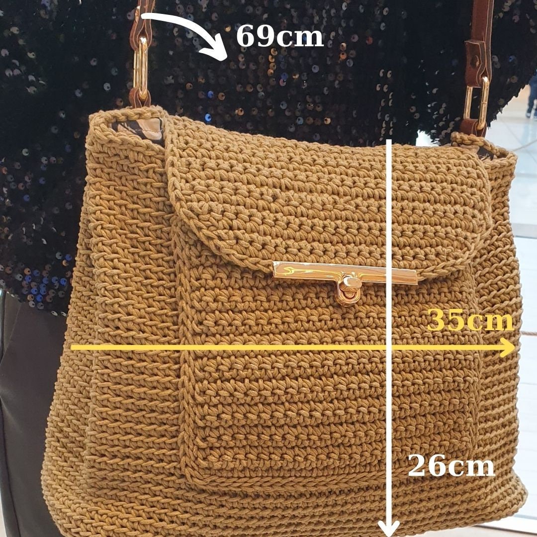 Crochet Leather Shoulder Bag, Crochet Vegan Leather Shoulder Bag ...