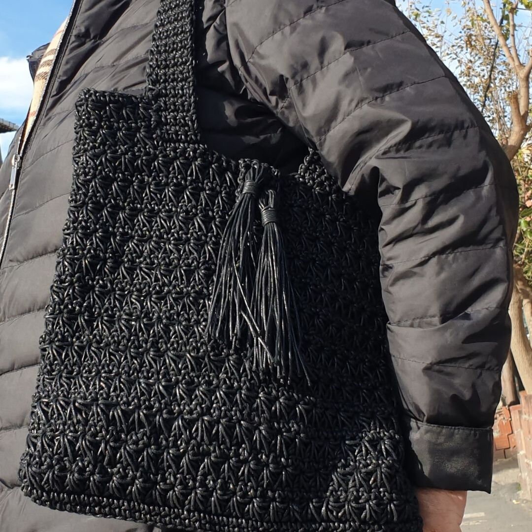 Crocheted Leather Shoulder Bag, Crochet Shoulder Bag, Vegan Leather ...