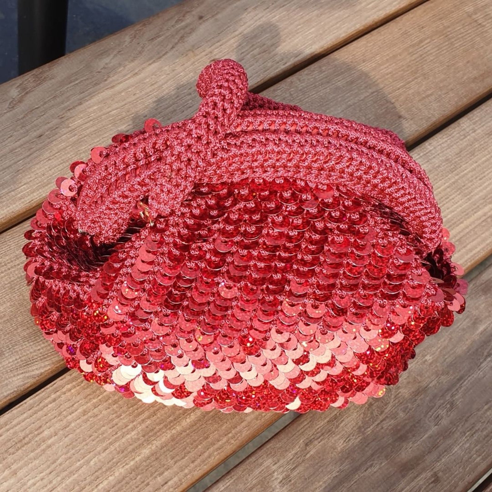 Handmade Red Bag, Crochet Sequin Evening Bag, Handcrafted Sequin Bag ...
