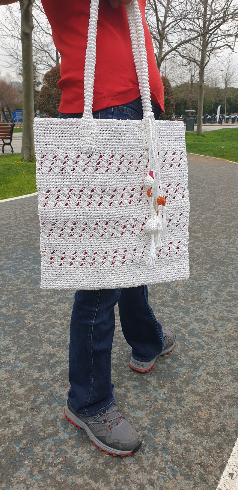 Paper Yarn Shoulder Bag, Crochet Shoulder Bag, Raffia Bag, Knitted Bag ...