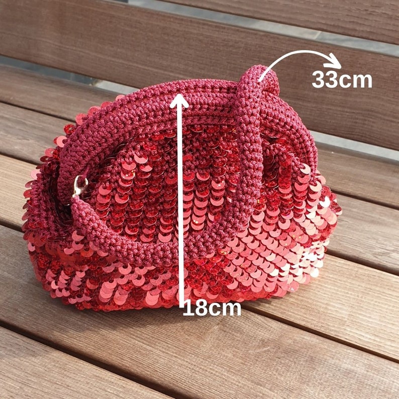 Handmade Red Bag, Crochet Sequin Evening Bag, Handcrafted Sequin Bag ...