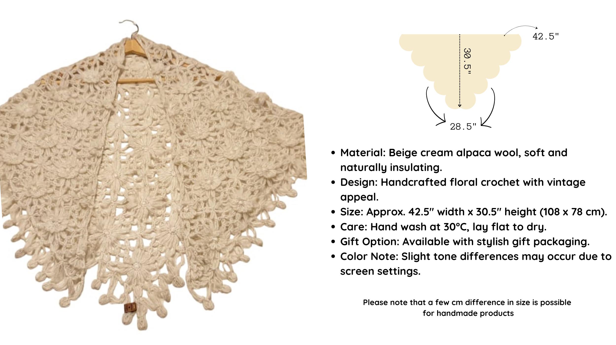 Alpaca Shawl Wrap, Romantic Crocheted Shawlette, Handrocheted Wool ...