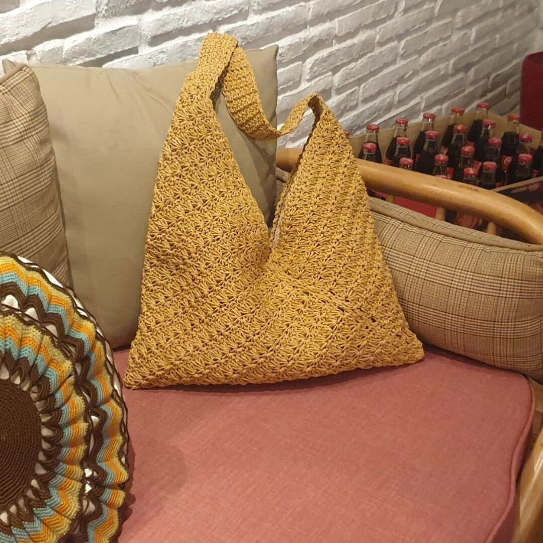 Hand Crocheted Shoulder Bag, Crochet Raffia Shoulder Bag, Paper Rope ...