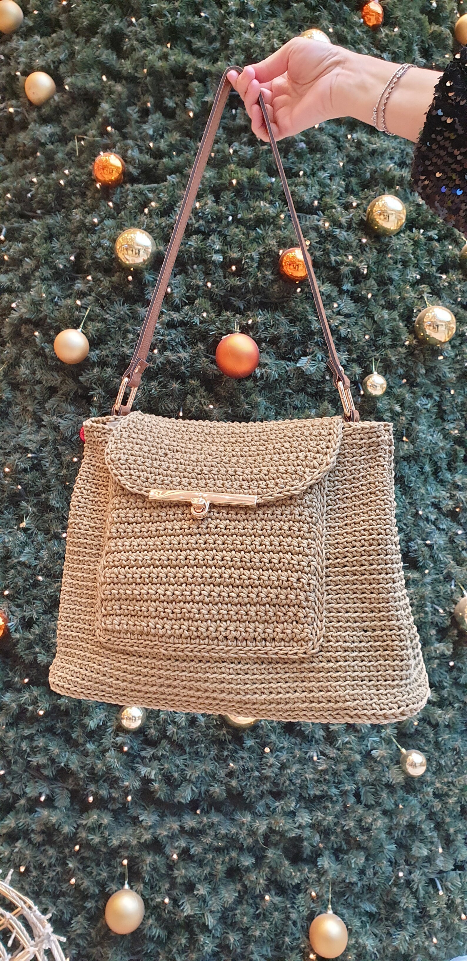 Crochet Leather Shoulder Bag, Crochet Vegan Leather Shoulder Bag ...