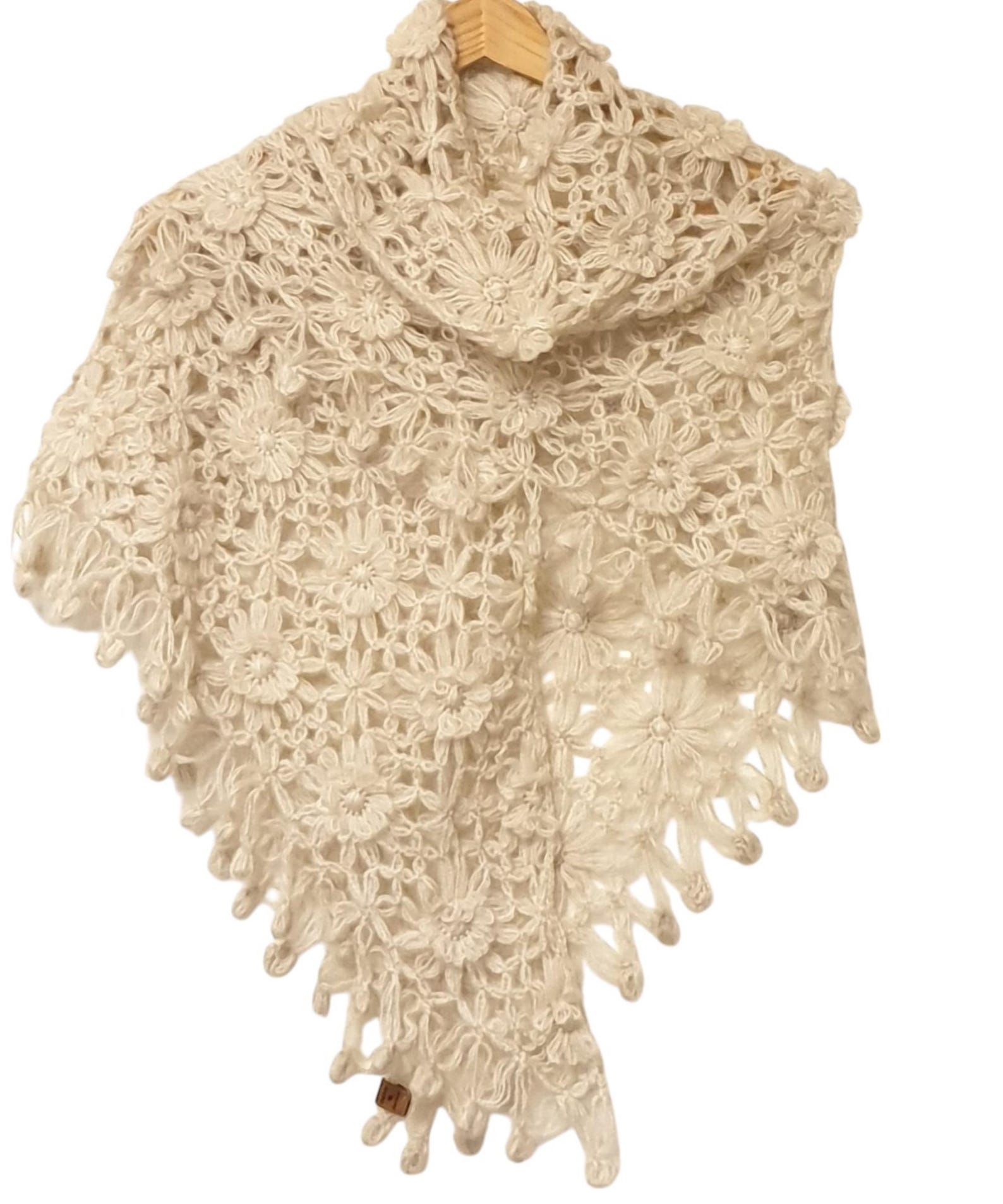 Alpaca Shawl Wrap, Romantic Crocheted Shawlette, Handrocheted Wool ...