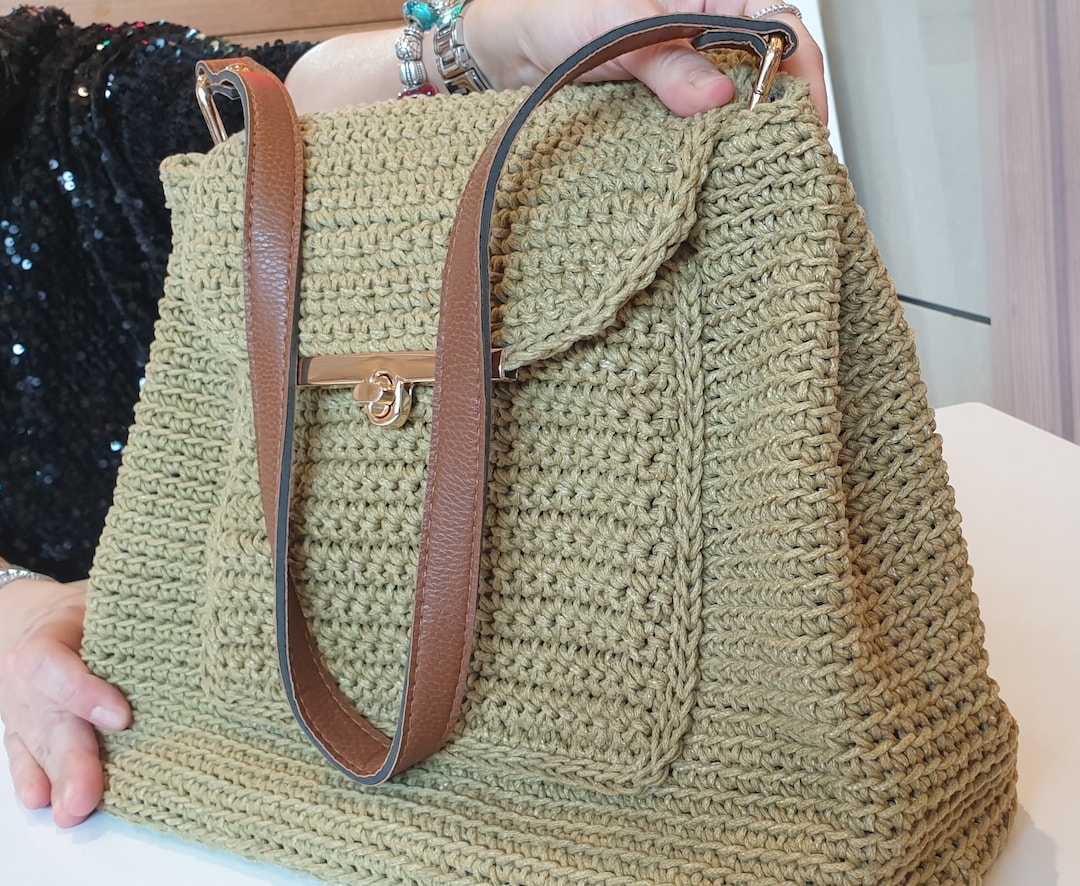 Crochet Leather Shoulder Bag, Crochet Vegan Leather Shoulder Bag ...