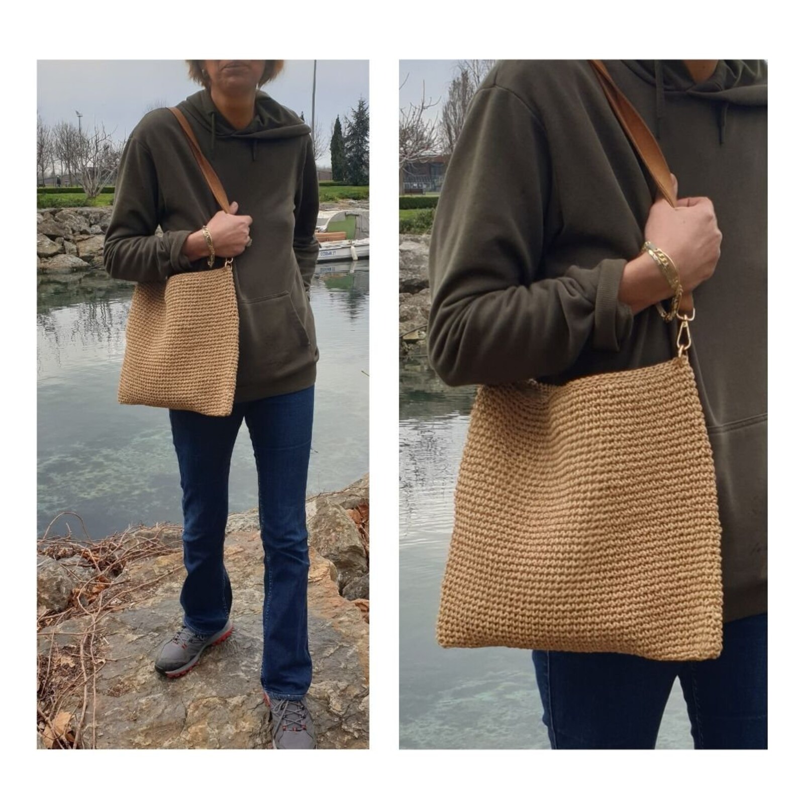 Paper Yarn Bag, Straw Crossbody Bag, Handmade Bag With Adjustable Strap ...