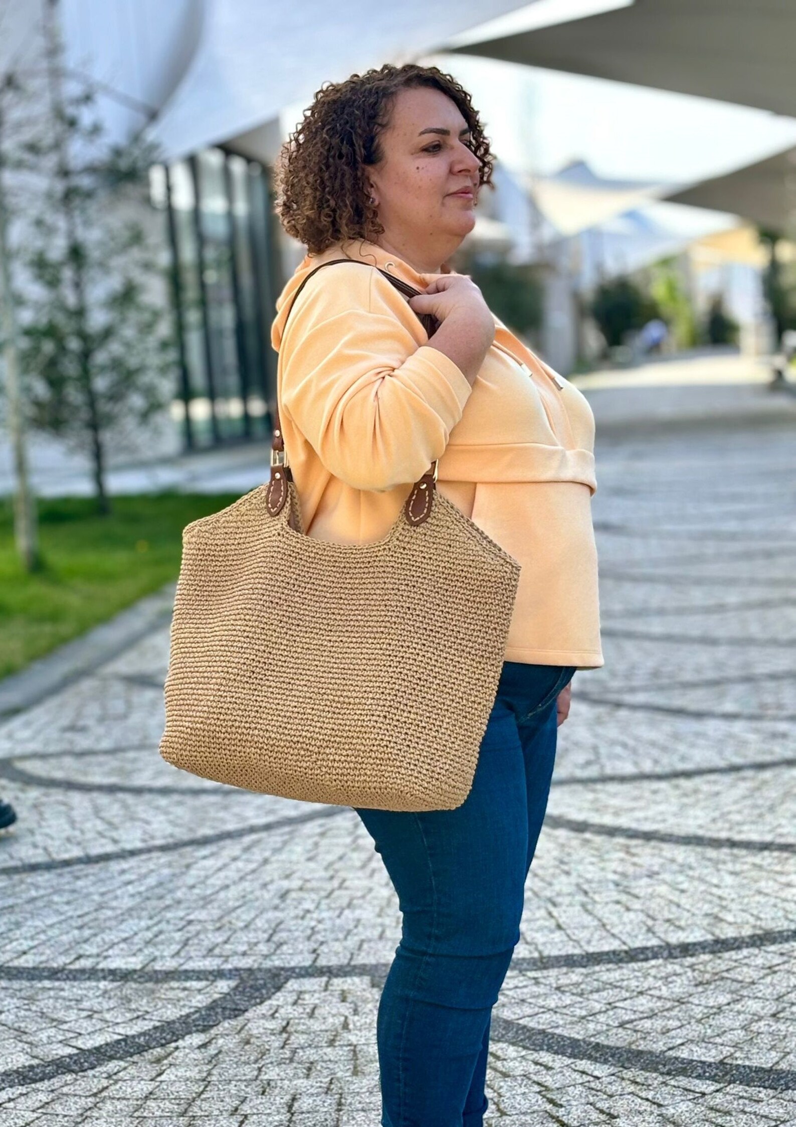 Large Raffia Bag, Handcrocheted Raffia Tote Bag, Straw Beach Bag ...