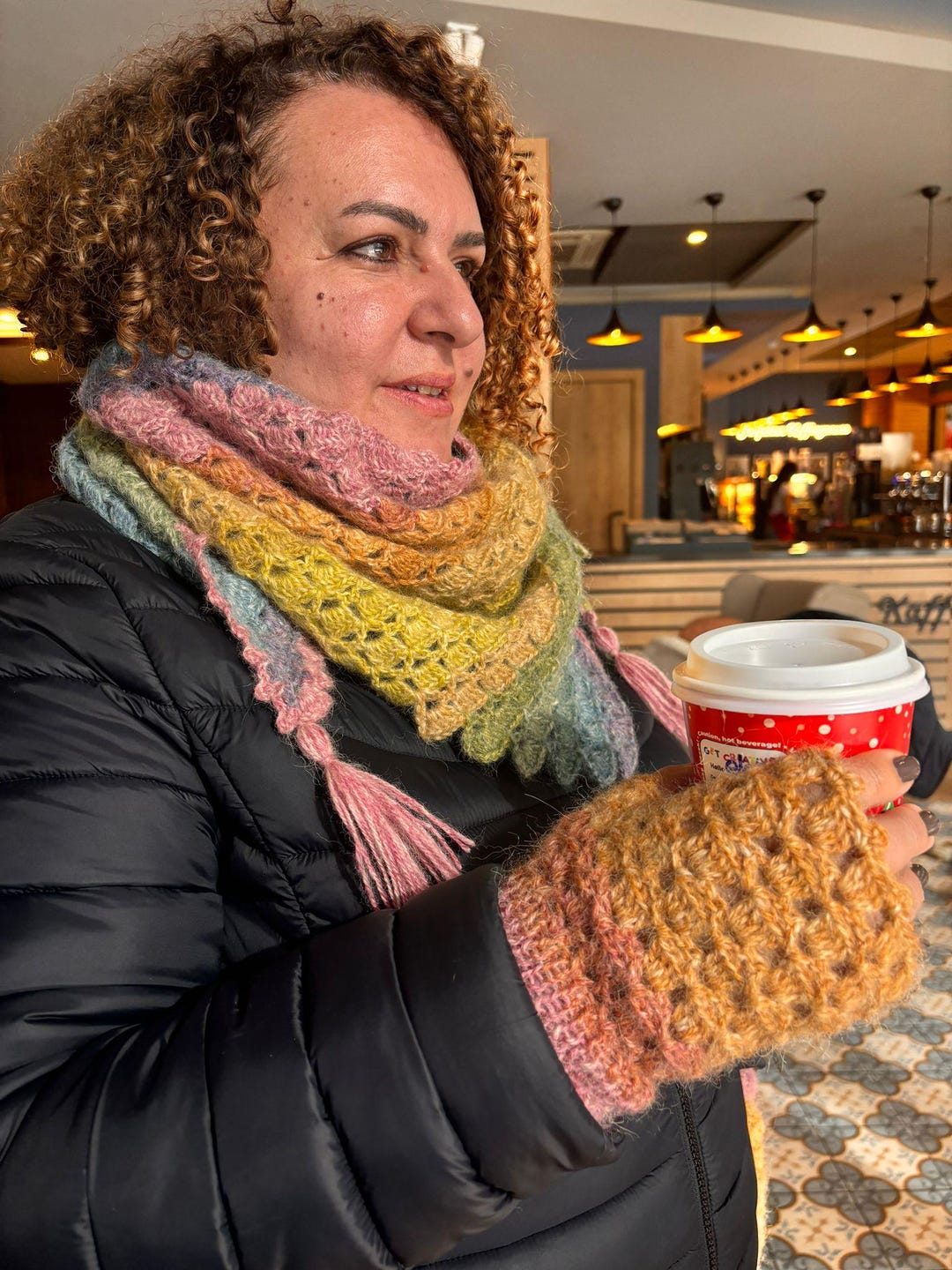 Handmade Crochet Triangle Alpaca Scarf and Fingerless Gloves Set - Etsy