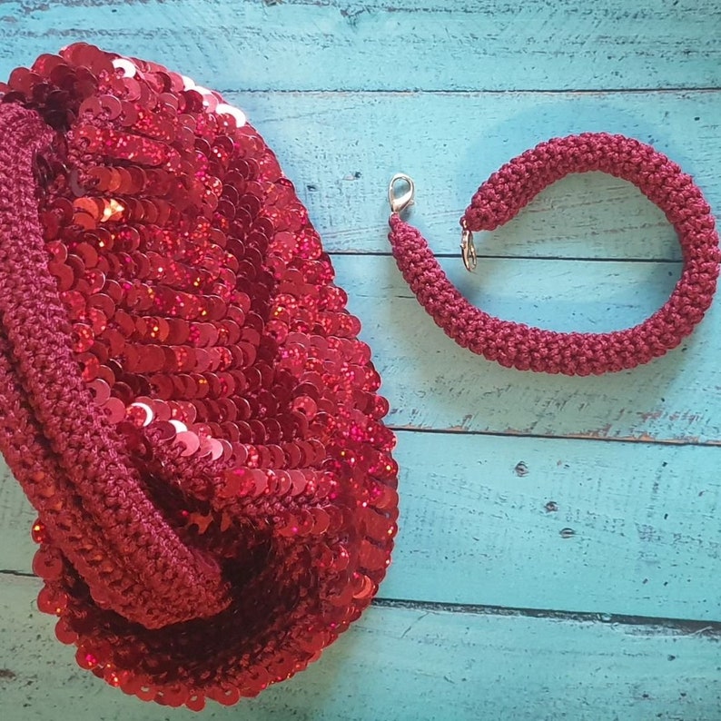 Handmade Red Bag, Crochet Sequin Evening Bag, Handcrafted Sequin Bag ...