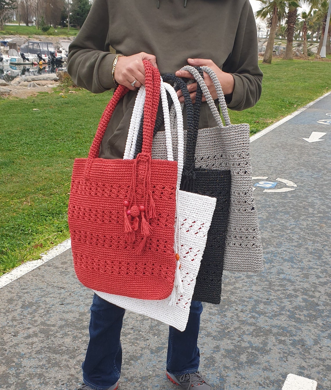 Paper Yarn Shoulder Bag, Crochet Shoulder Bag, Raffia Bag, Knitted Bag ...