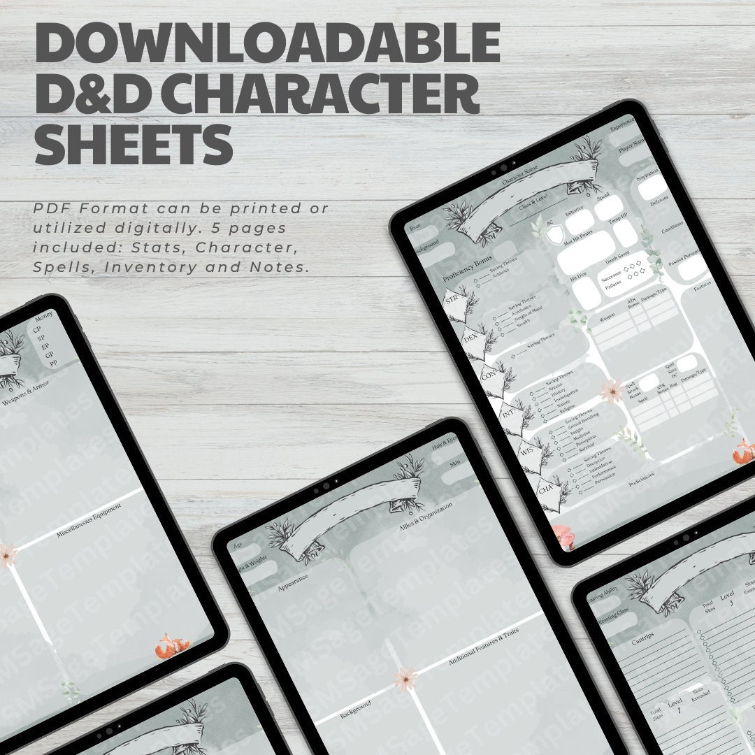Watercolor Floral Dnd Character Sheet / D&D / Character Journal / PDF ...