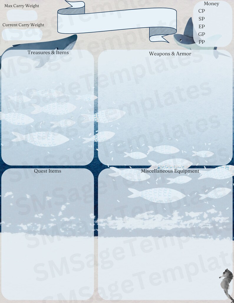 Watercolor Underwater Dnd Character Sheet / D&D / Character Journal ...