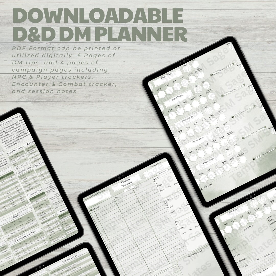 Downloadable D&D DM Planner PORTRAIT | Green Watercolor Planner ...