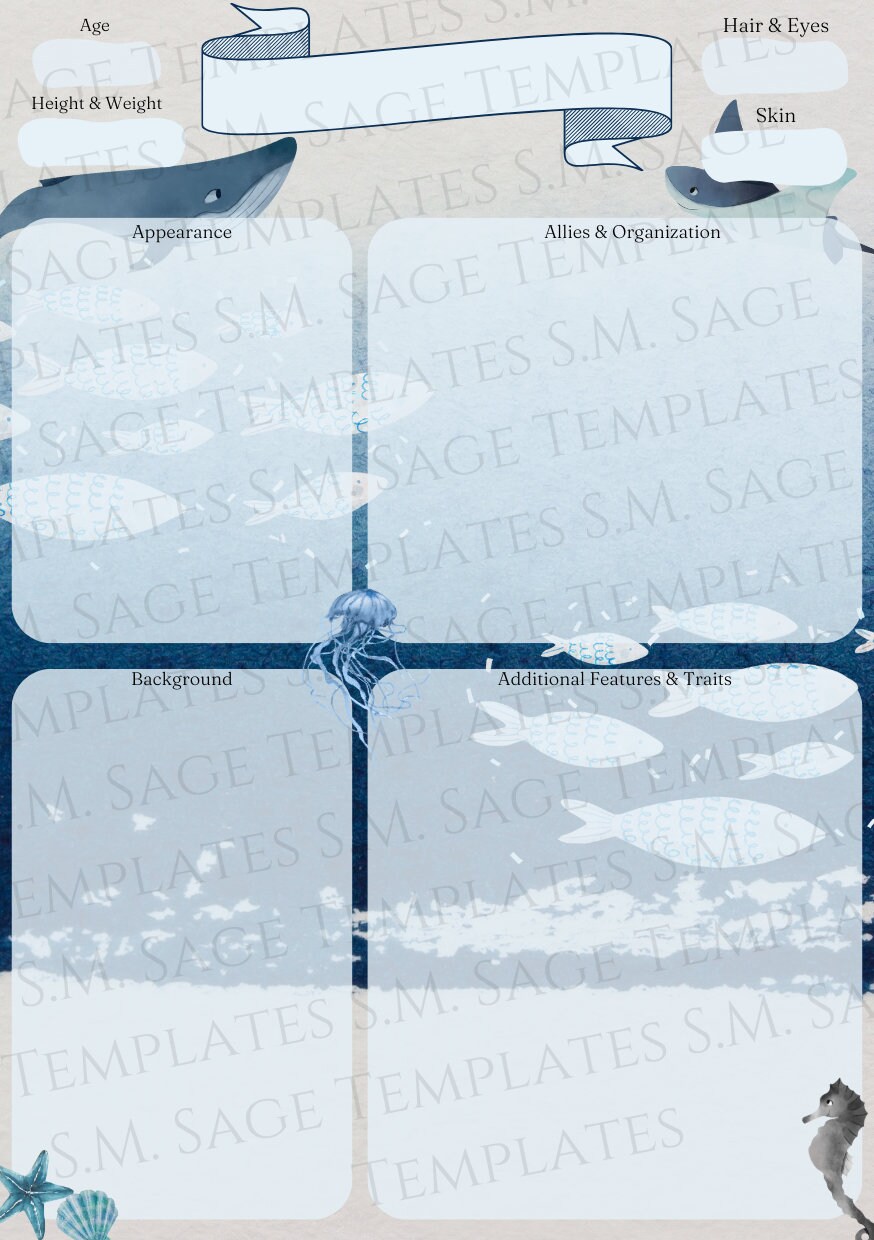 A7 Watercolor Underwater Dnd Character Sheet / D&D / Character Journal ...
