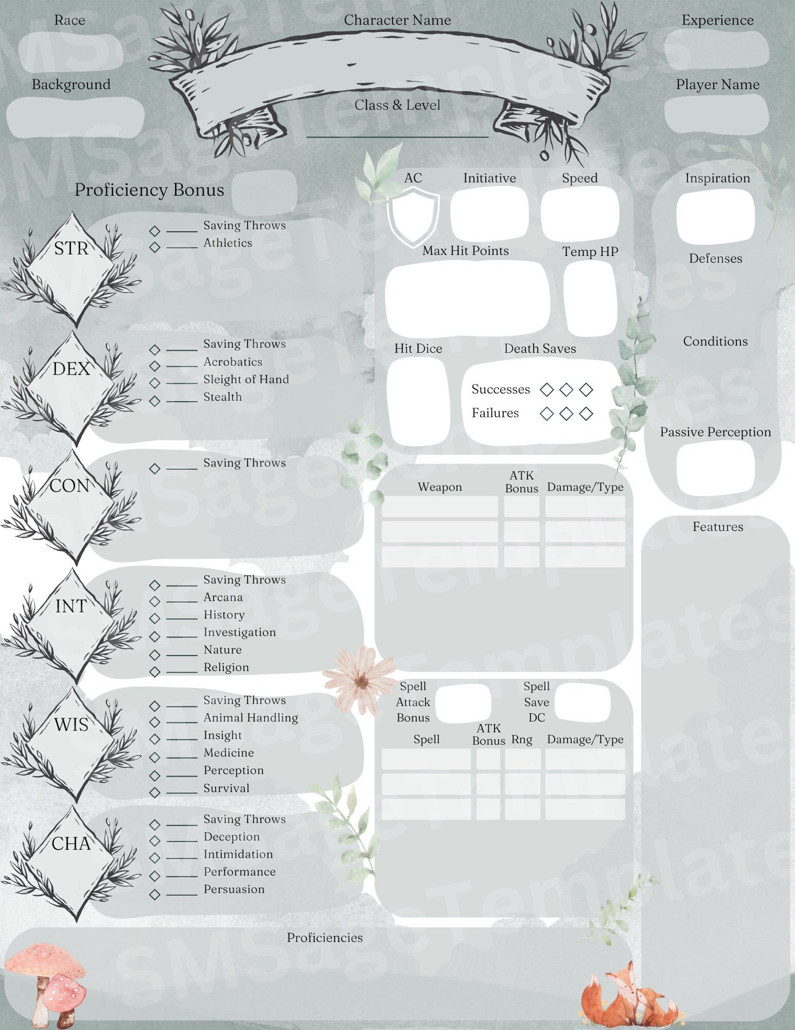 Watercolor Floral Dnd Character Sheet / D&D / Character Journal / PDF ...