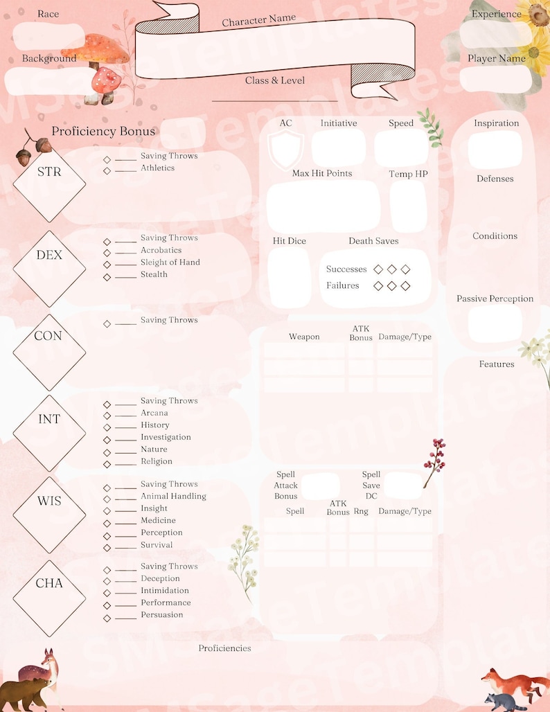 Watercolor Cottagecore Dnd Character Sheet / D&D / Character Journal ...