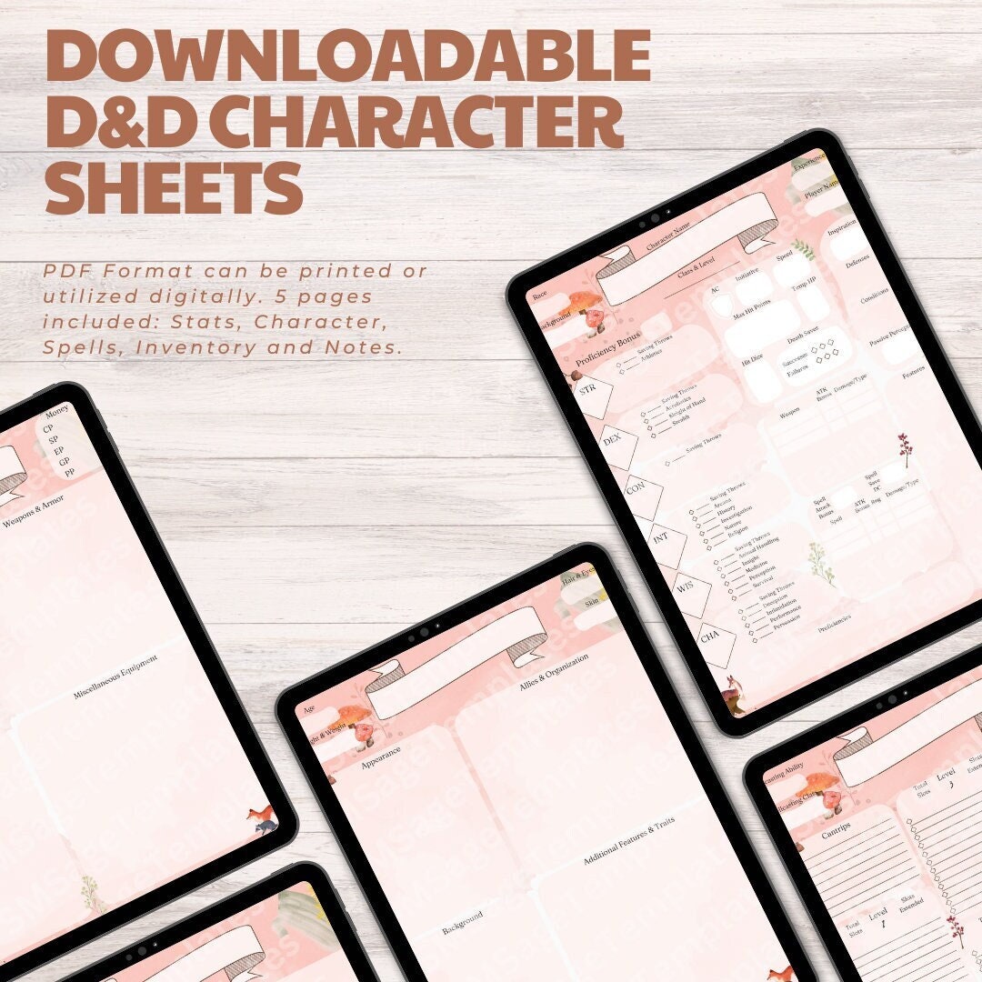 Watercolor Cottagecore Dnd Character Sheet / D&D / Character Journal ...