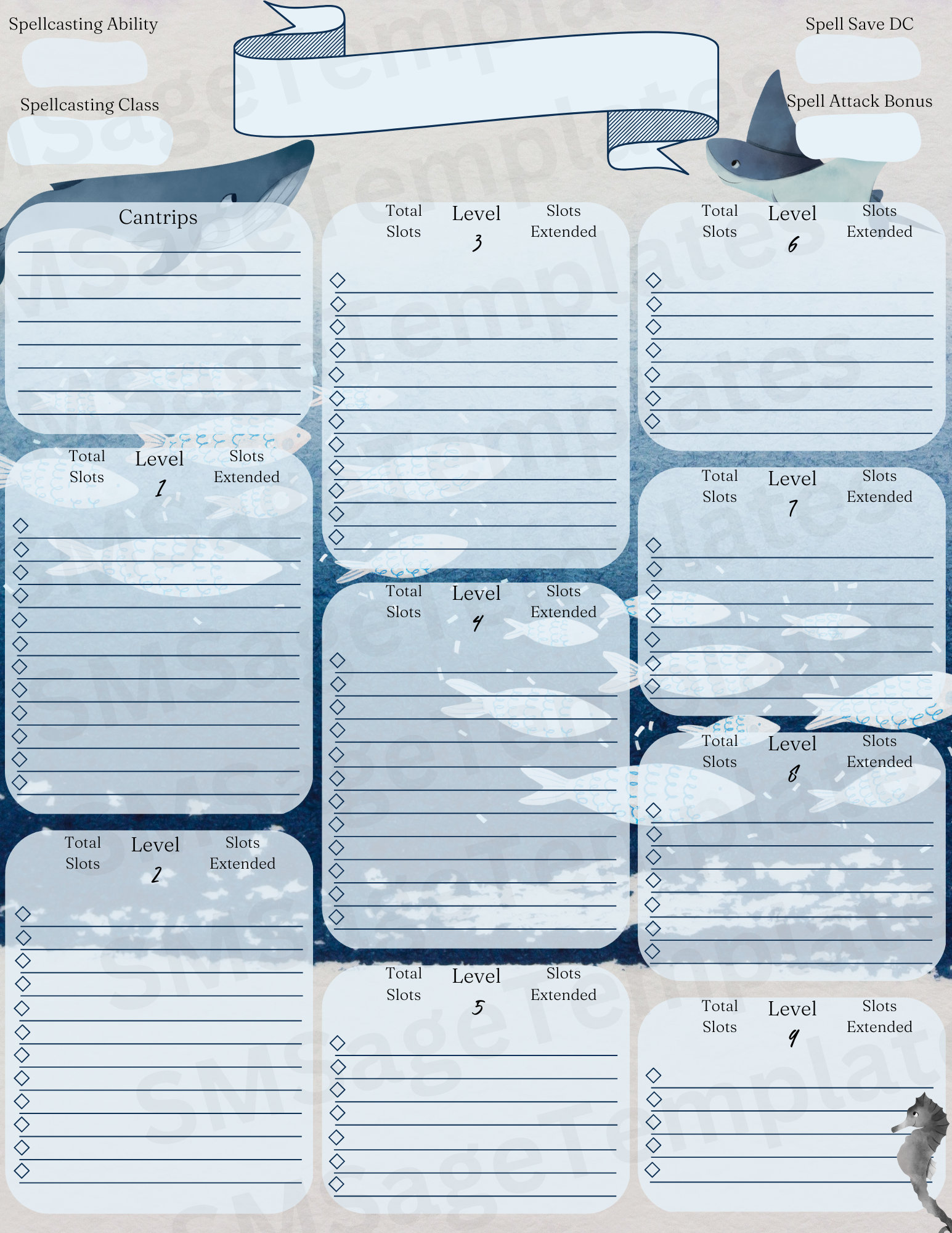 Watercolor Underwater Dnd Character Sheet / D&D / Character Journal ...
