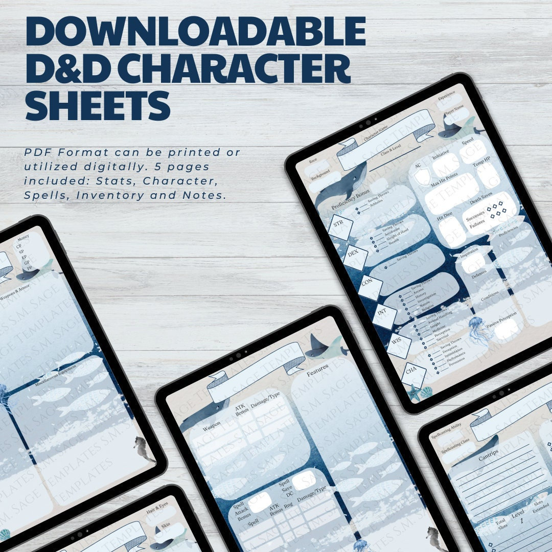 A7 Watercolor Underwater Dnd Character Sheet / D&D / Character Journal ...