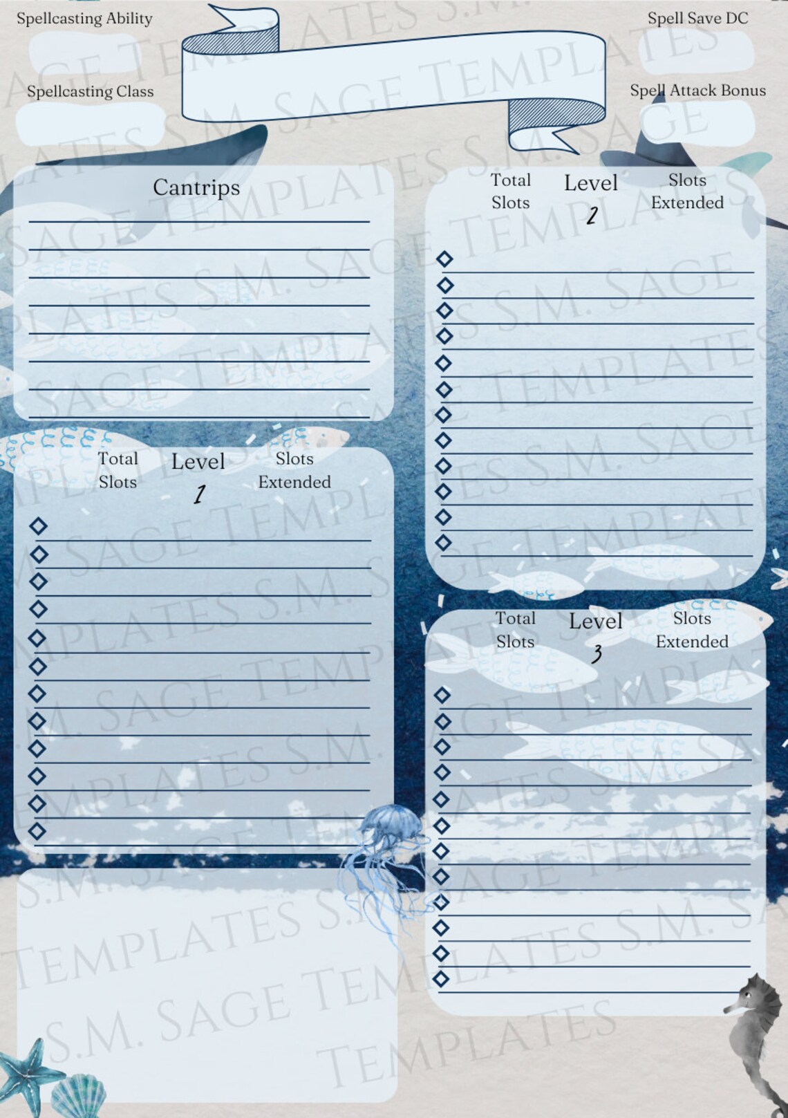 A7 Watercolor Underwater Dnd Character Sheet / D&D / Character - Etsy