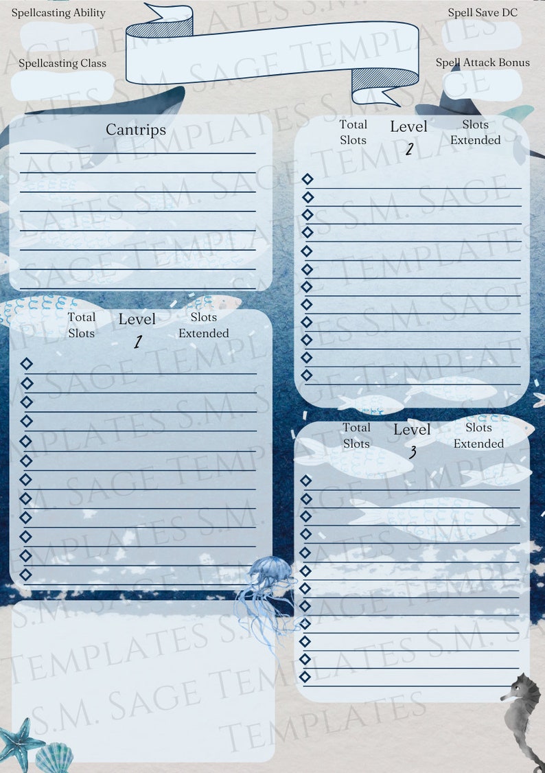 A7 Watercolor Underwater Dnd Character Sheet / D&D / Character Journal ...