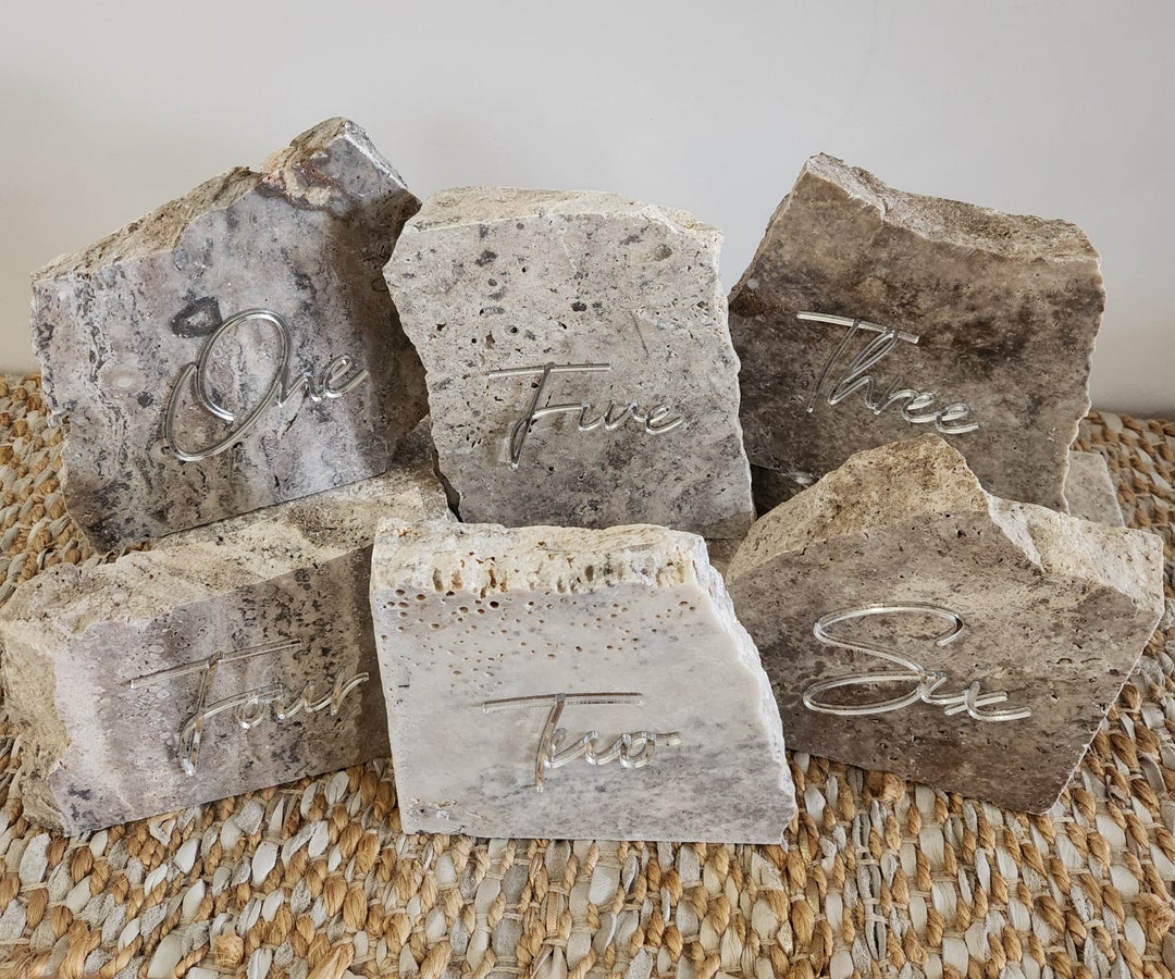 Silver Travertine Stone Table Numbers - Etsy