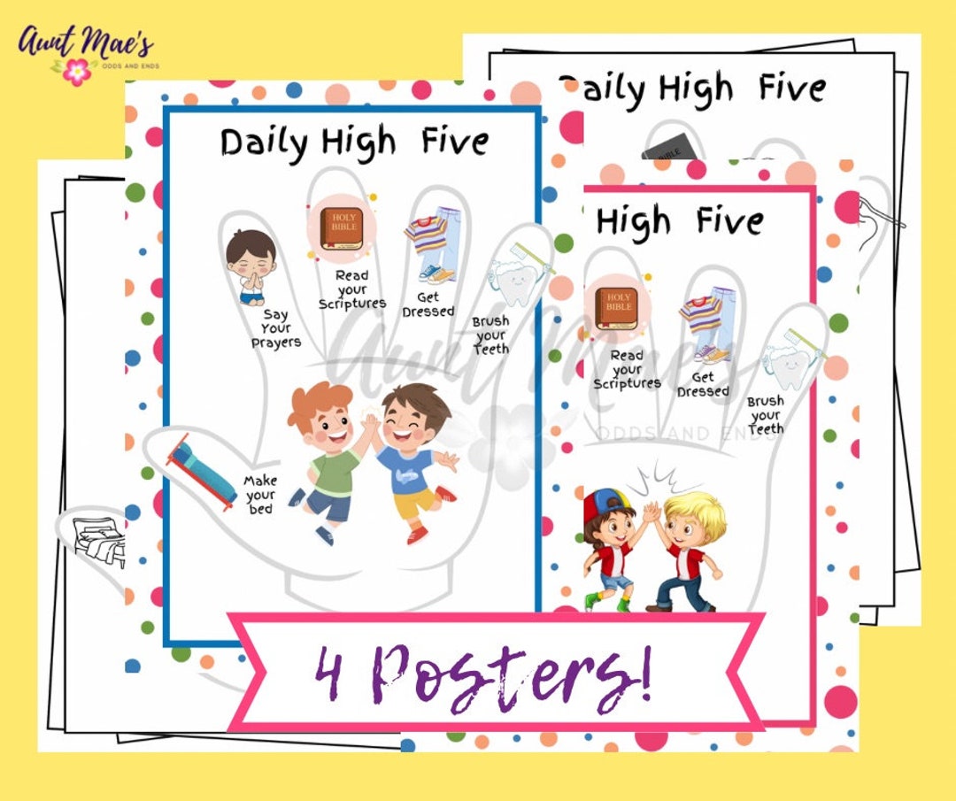 Kids Daily High 5, Responsibilities Chart, Printable Daily Routine ...