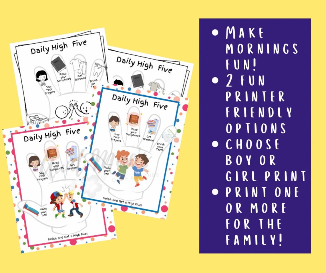 Kids Daily High 5, Responsibilities Chart, Printable Daily Routine ...
