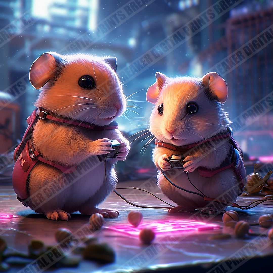 Cyberhamster: Cute Hamster in Futuristic Cyberpunk World, Neon Digital ...