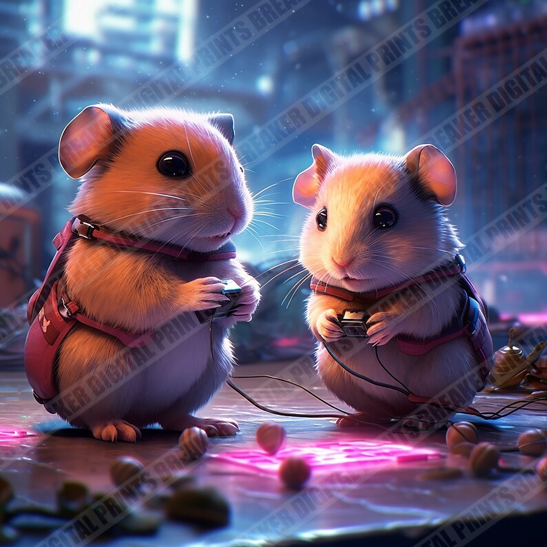 Cyberhamster: Cute Hamster in Futuristic Cyberpunk World, Neon Digital ...