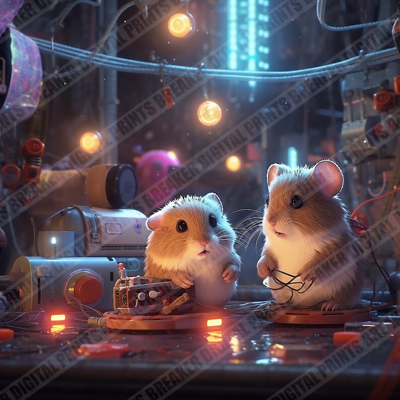 Cyberpunk Hamster Digital Art Cute Hamster Cyberpunk Art Futuristic Hamster Digital Painting ...