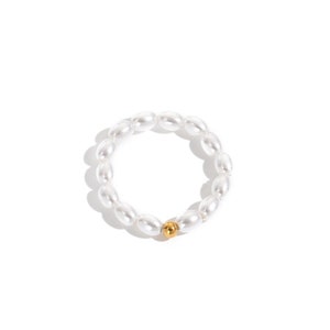 Freshwater Pearl Ring Pearl Beaded Ring Dainty Pearl Ring for Her Tiny Pearl Stacking Ring ...