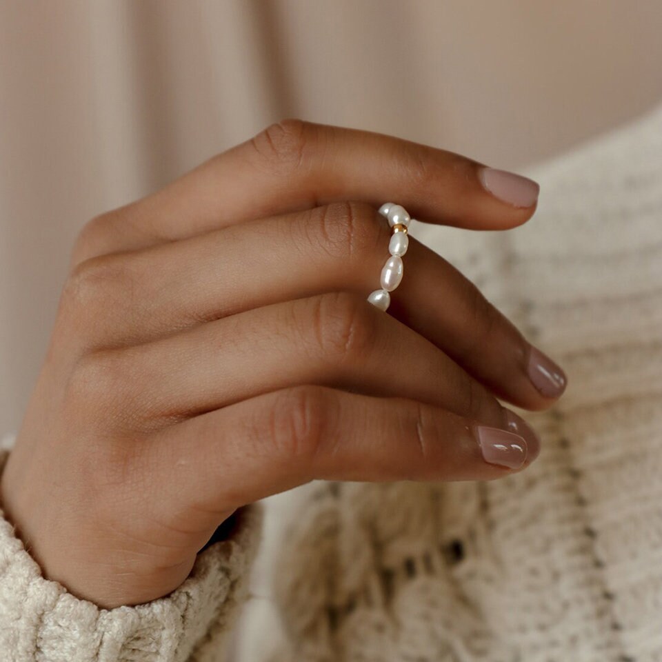Freshwater Pearl Ring Pearl Beaded Ring Dainty Pearl Ring for Her Tiny ...