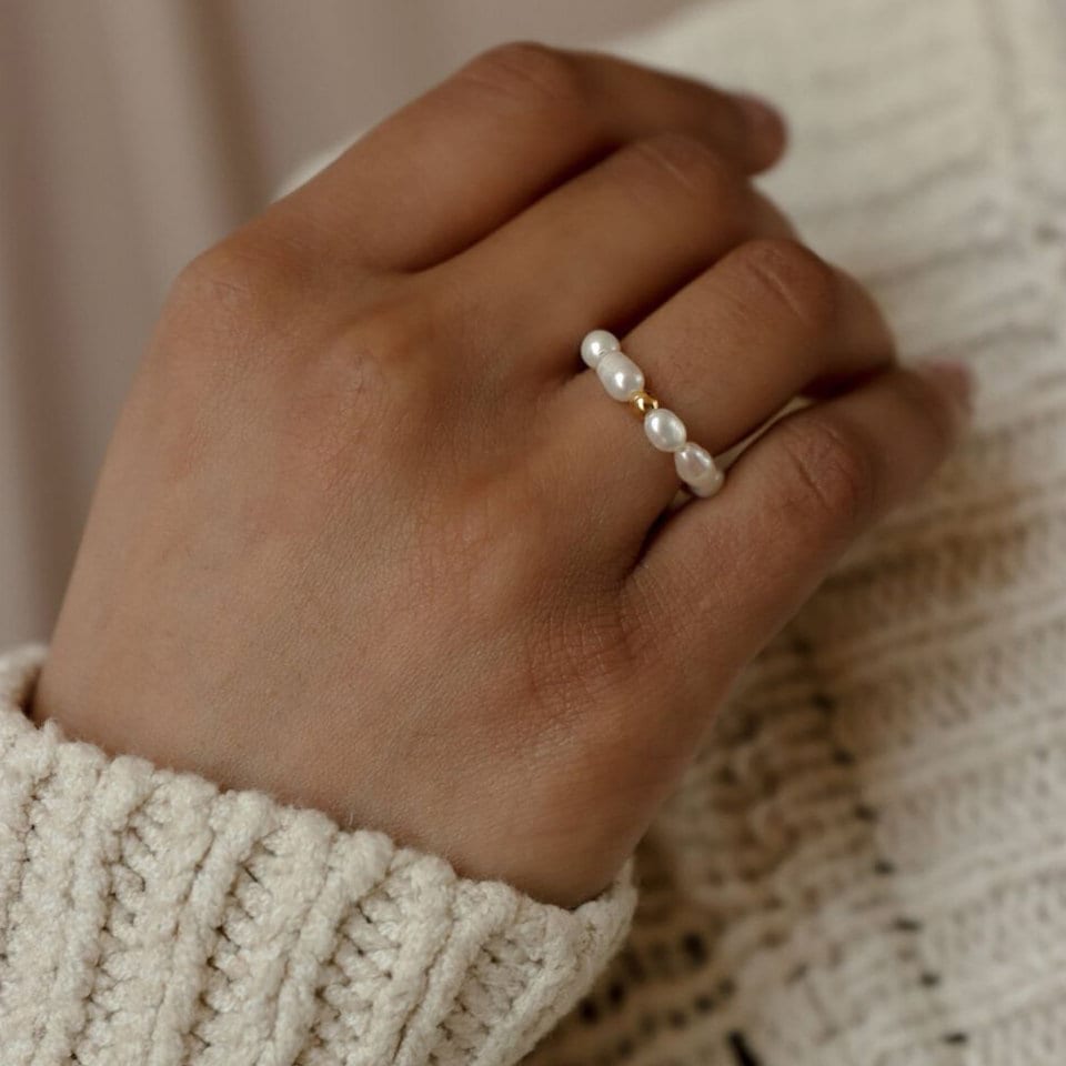 Freshwater Pearl Ring Pearl Beaded Ring Dainty Pearl Ring for Her Tiny ...
