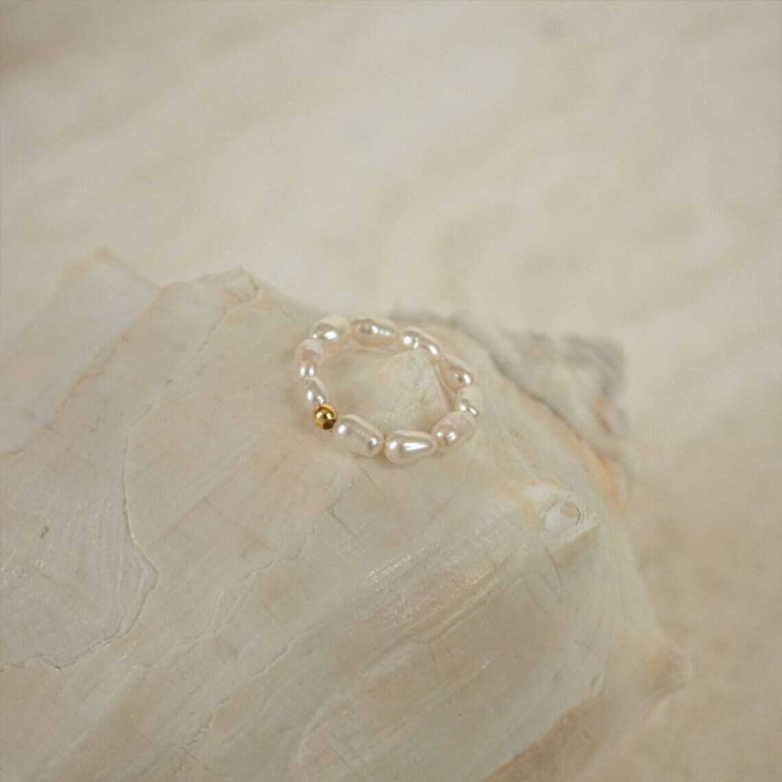 Freshwater Pearl Ring Pearl Beaded Ring Dainty Pearl Ring for Her Tiny Pearl Stacking Ring ...