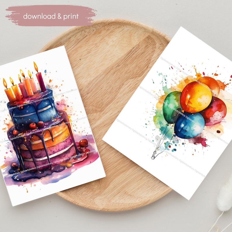 5 Printable Watercolor Birthday Cards, Instant Digital Download, Greeting Cards - Etsy