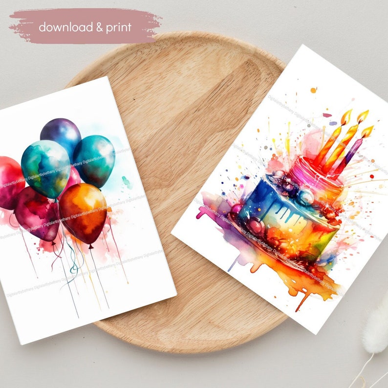 5 Printable Watercolor Birthday Cards, Instant Digital Download, Greeting Cards - Etsy