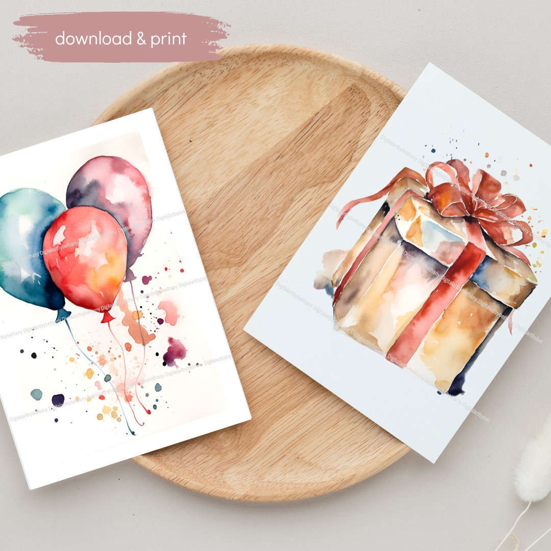 5 Printable Watercolor Birthday Cards, Instant Digital Download ...