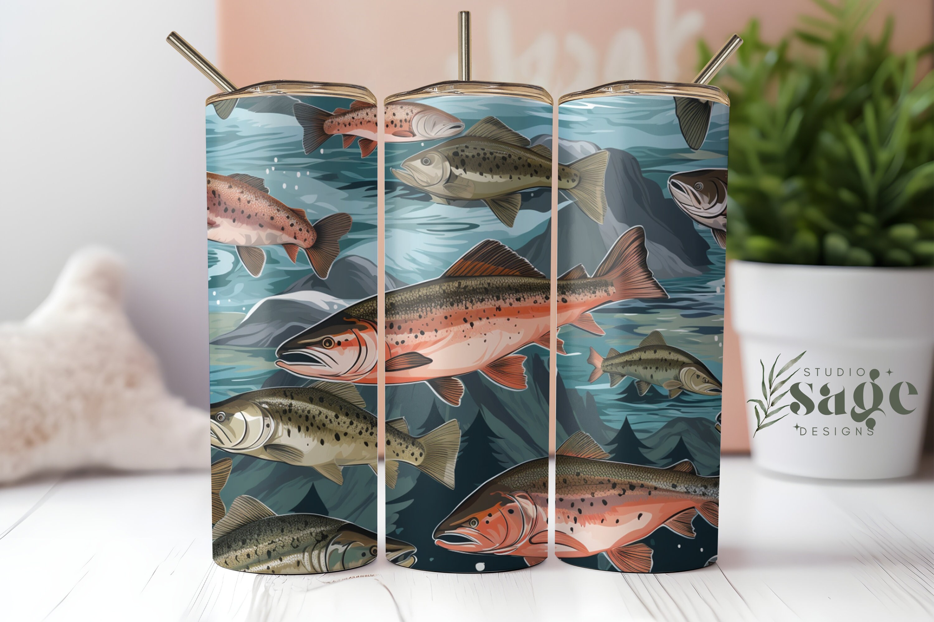 Manly Tumbler Wrap Trout Fish Wrap 20 Oz Skinny Tumbler Sublimation ...