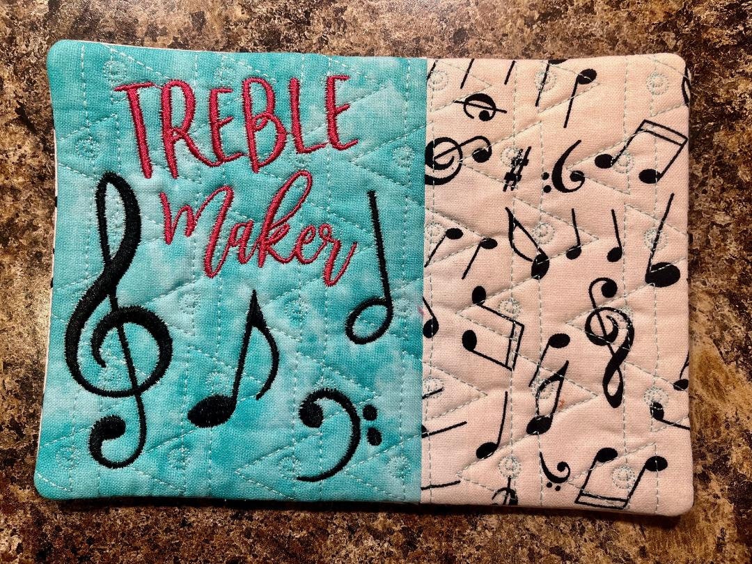 Treble Maker Blue Mug Rug - Quilted Coaster - Etsy