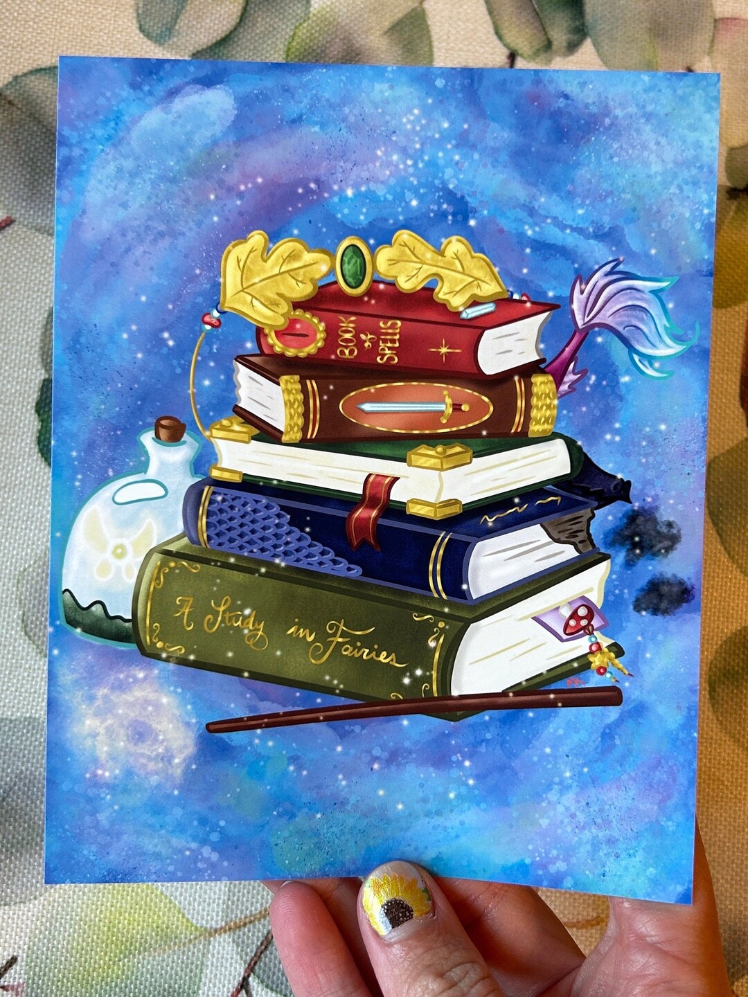Book Stack Fantasy Genre Watercolor Painting Art Print | Semi-gloss ...