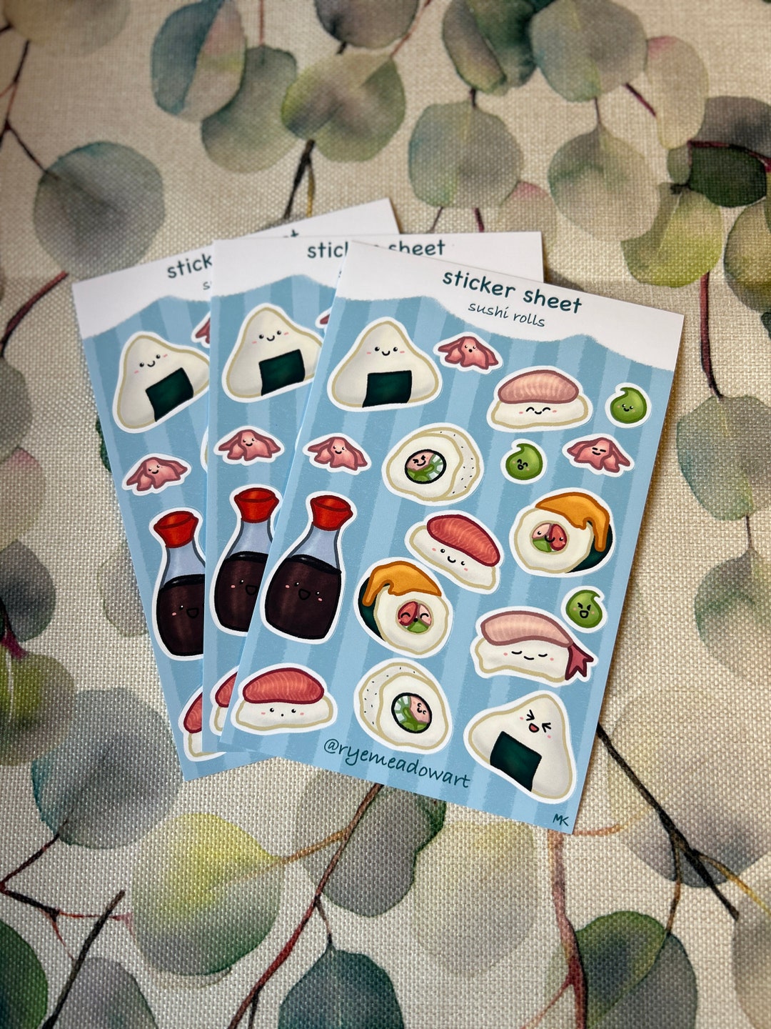 Cute Sushi Rolls Matte Sticker Sheet | Kawaii Art Nigiri Onigiri Cute ...