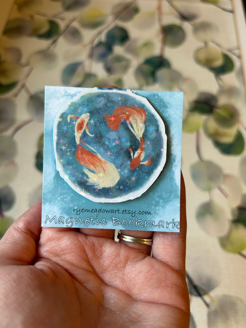 Koi Fish Pond Watercolor Holographic Magnetic Bookmark Cute Bookmarks ...